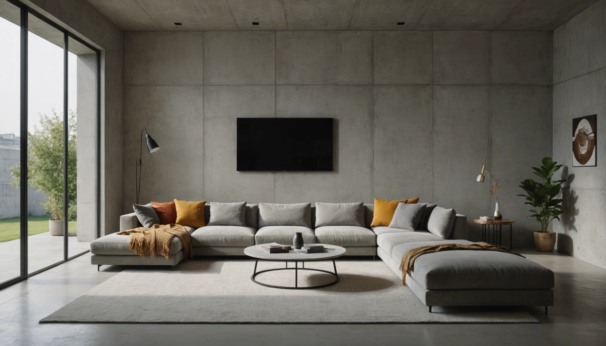 Mur style béton pour salon moderne : audace et élégance
